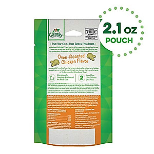 Greenies Feline Adult Natural Dental Care Cat Treats, Over Roasted Chicken Flavor, 2.1oz. Pouch