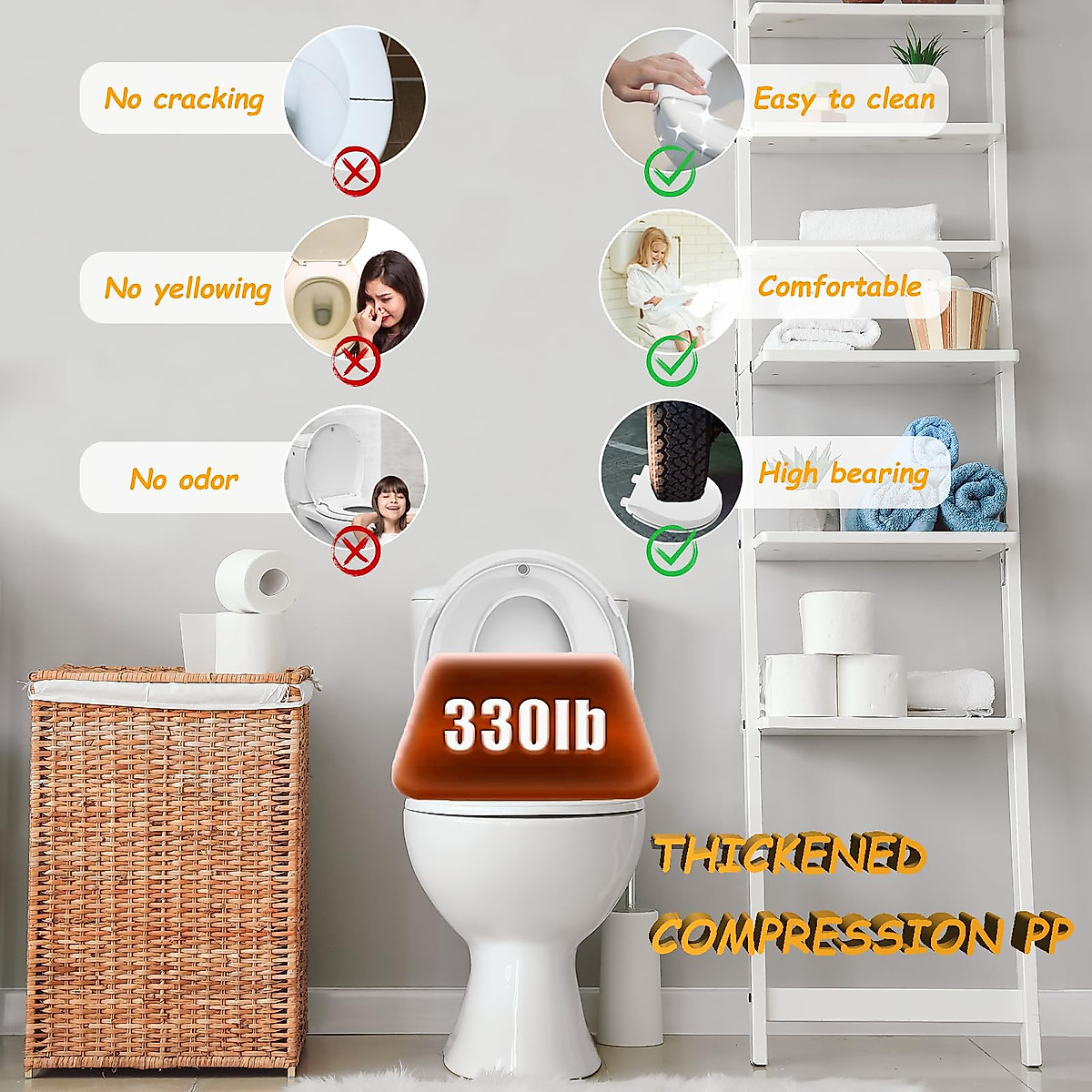 Potty Training Seat Built-in Toilet Seat, Round Toilet Seat 16.5inch with Baby Seat 2 in 1 Soft Close Quiet No Slapping, Magnetic Absorption, Easy Installation for Bottom Fixing Toilet