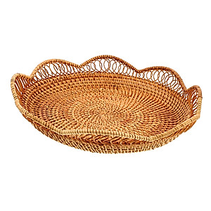 ADOCARN 1pc Rattan Fruit Bowl Woven Fruit Basket Straw Bread Basket Wicker Fruit Basket for Kitchen Fruit Holder Table Fruit Serving Desktop Organizer Egg Basket Food Basket Wooden Round