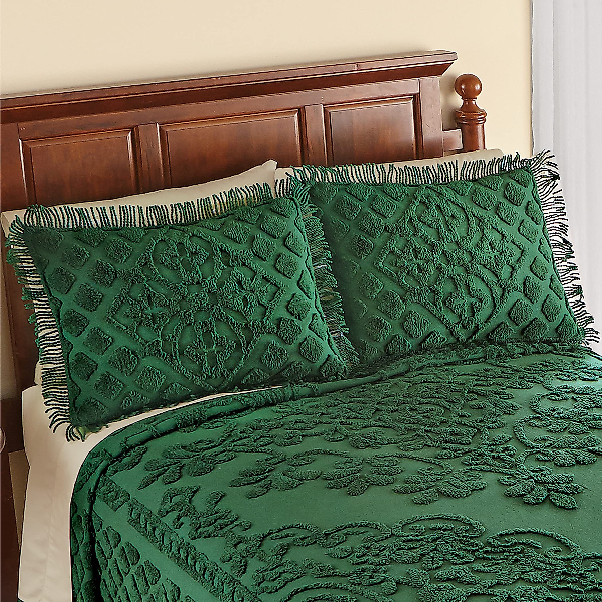 Collections Etc Royalty Elegant Chenille Pillow Sham Emerald SHAM - 26" x 2" Pillow Size - Machine Washable