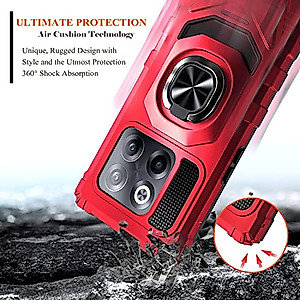 NZND Case for OnePlus 10T 5G with Tempered Glass Screen Protector (Maximum Coverage), Full-Body Protective [Military-Grade], Magnetic Car Ring Holder, Heavy-Duty Cover Case (Red)