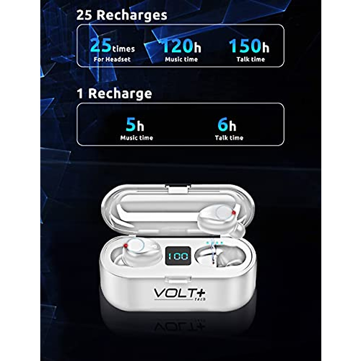 Works By VOLT PLUS TECH Volt Plus TECH Wireless V5.0 Bluetooth Earbuds Compatible with Motorola Moto G Pure LED Display, Mic 8D Bass IPX7 Waterproof/Sweatproof (White)