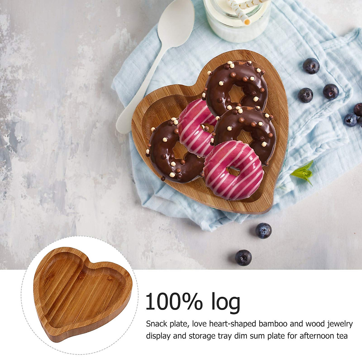 BESPORTBLE Heart-Shaped Wooden Tray, Jewelry Display Tray, Food Display Tray, Suitable for Fruits, Salads and Desserts