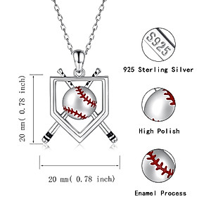 oGoodsunj Baseball Football Fidget Necklace 925 Sterling Silver Softball Bat Spinner Homeplate Pendant Anti Anxiety Necklaces Jewelry Gifts for Men Women (Baseball)