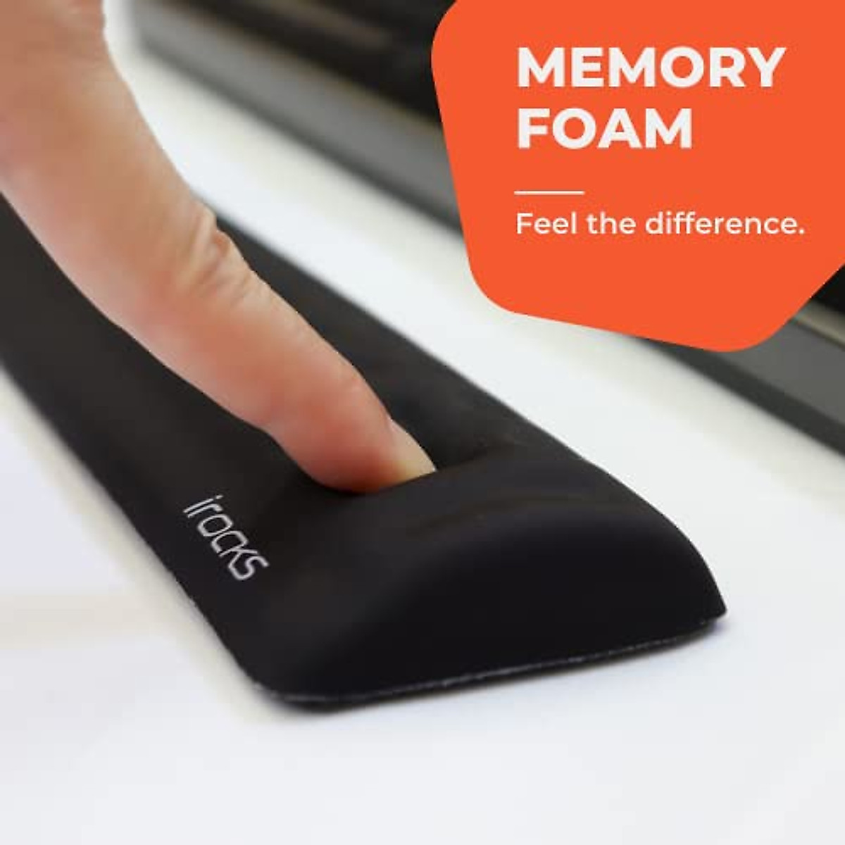 i-Rocks IRC41 Ergonomic Keyboard Memory Foam Wrist Rest Pad with Anti-Slip Base; Provides Cushioned Support and Pain Relief for Office, Gaming, Computer, Laptop, and Typing. (Black)