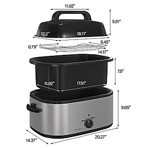 RoyalCraft 22-Quart Electric Roaster Oven with Visible Self-Basting Lid, Turkey Roaster Oven with Removable Pan and Rack, Perfect for Large Meals and Holiday Feasts, Silver
