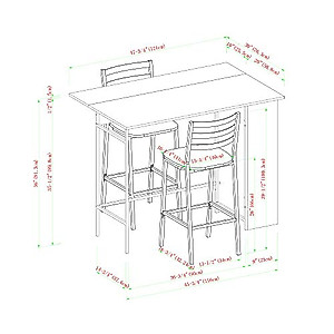 Walker Edison AZW48LNSB3PGW 3 Piece Drop Leaf Counter Table Dining Set with Storage, 48", Grey Wash