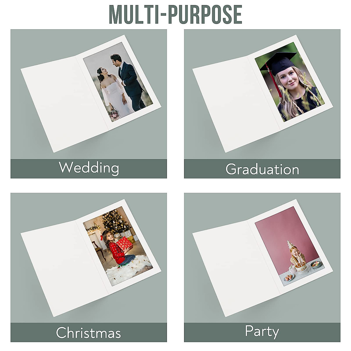 Golden State Art, Pack of 200, 4x6 Photo Folders, Cardboard Picture Frame, Paper Photo Frame Cards, Greetings/Invitation Cards, Special Events: Graduation, Christmas, Wedding (White)