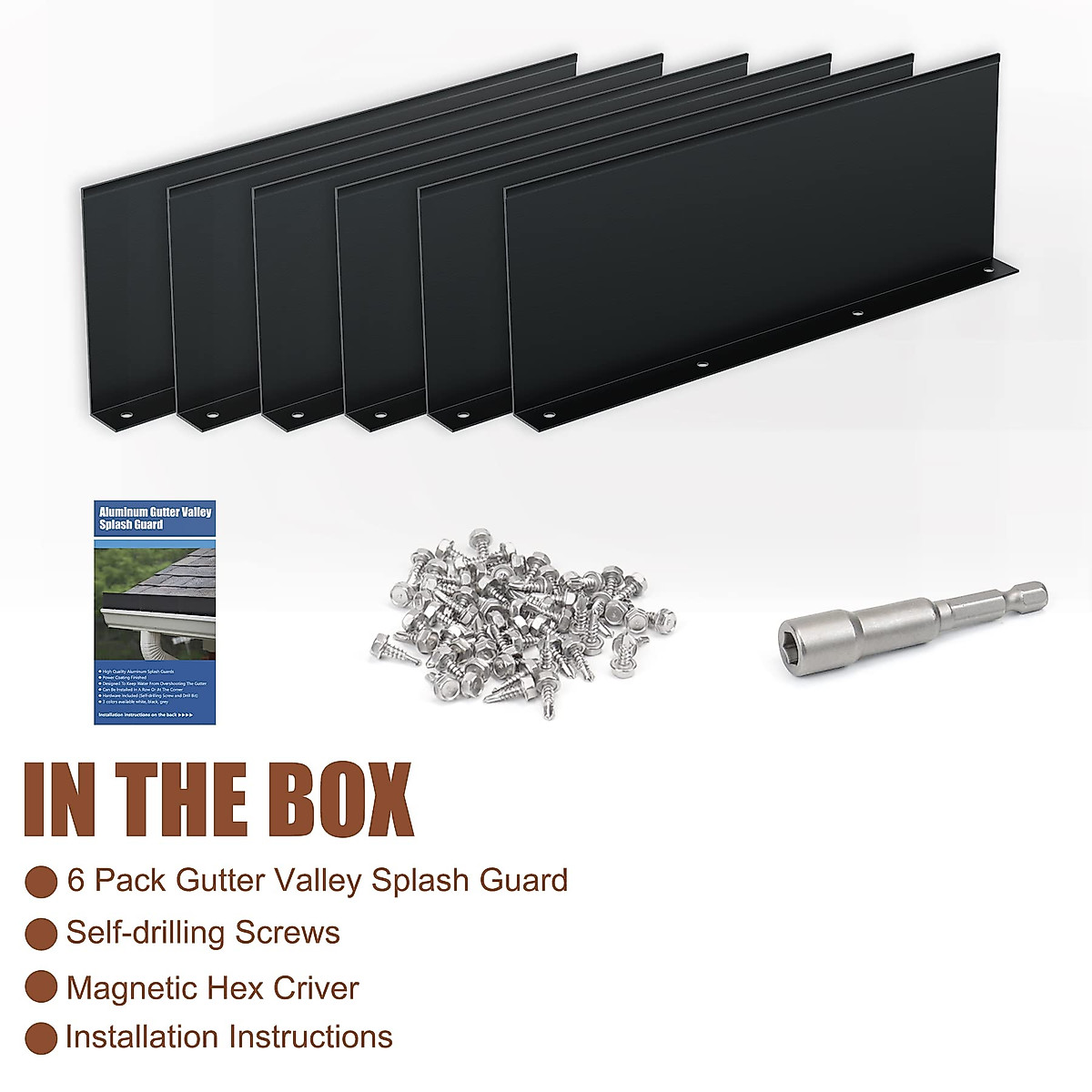 BJADE'S Gutter Valley Splash Guard,12 Pcs Aluminum Roof Valley Splash Shield Gutter Guard.for Straight,Flat Roofs,Corner,10 inch Each,Black