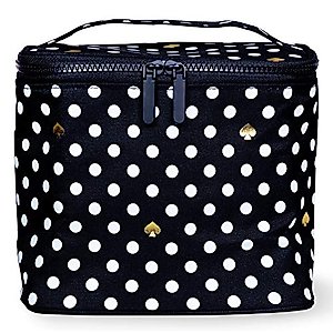 Kate Spade New York Black Insulated Lunch Tote, Small Lunch Cooler, Thermal Bag with Double Zipper Close and Carrying Handle, Polka Dots