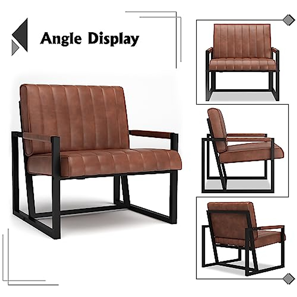 DKLGG Modern Accent Chair Set of 2, Upholstered PU Leather Armchair with Thick Backrest and Seat Cushions, Living Room Chair for Bedroom Apartment Small Space, Ergonomic Design, Brown