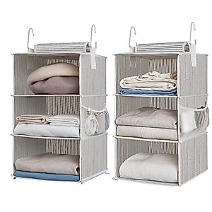 StorageWorks 6-Shelf Hanging Closet Organizers, Two 3-Shelf Separable Closet Hanging Shelves, 12" D x 12" W x 48 ¼"H, Gray and White Stripes