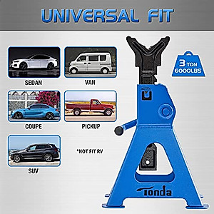TONDA Jack Stands, 3 Ton 6,000 lb, Heavy Duty Steel Car Lifting Stand for Sedan SUV, Blue, 1 Pair