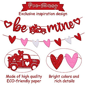 Happy Valentine’s Day Be Mine Banner Valentine Decoration Wedding Engagement Bridal Shower Romantic Theme Party Supplies I Love You XOXO Glitter Pink Red Decoration