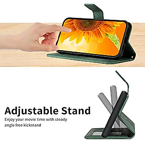 ONV Wallet Case Compatible with Samsung Galaxy S9 Plus - 1.5M Strap Glitter Shinny Sunflower Flip Leather Case Card Slot Shockproof Kickstand Magnetic Cover for Samsung Galaxy S9 Plus [HT] -Green-T