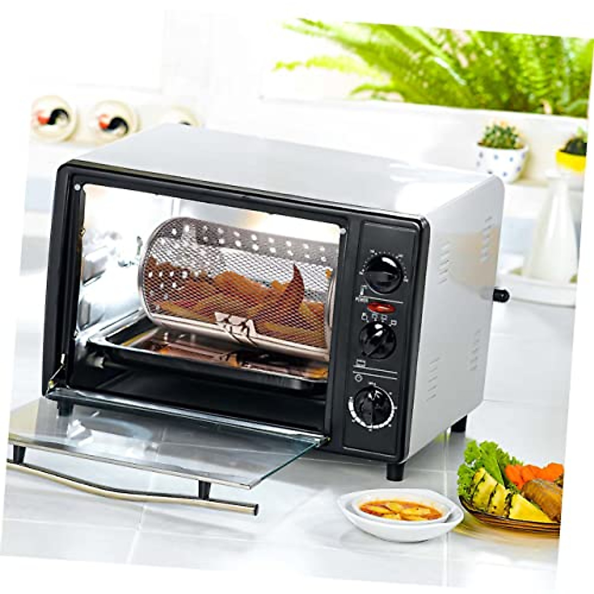 HANABASS Stainless Steel Grill Rotisseries & Roasters Rotisserie Grill Roaster Stainless Steel Oven Basket Oven Cage Deep Fry Basket Rotary Grilled Cage Barbecue to Rotate Kitchen Supplies