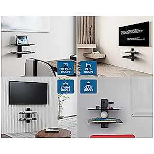 Fenge 2 Tiers Av Shelf Wall Mount Shelf Hold up to 22lbs Floating Shelves for Wall Under TV DVD Shelf Wall Mount Component Tempered Glass for PS4, Xbox, Game Console and Cable Box