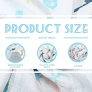 Tranqun 8 Pack Muslin Quilt Baby Blanket Stretchy Swaddle Blankets Soft Breathable Lightweight Nursing Newborn Quilt for Infant Newborn Toddler Baby 2 Layers 47" x 43" (Classic Style)