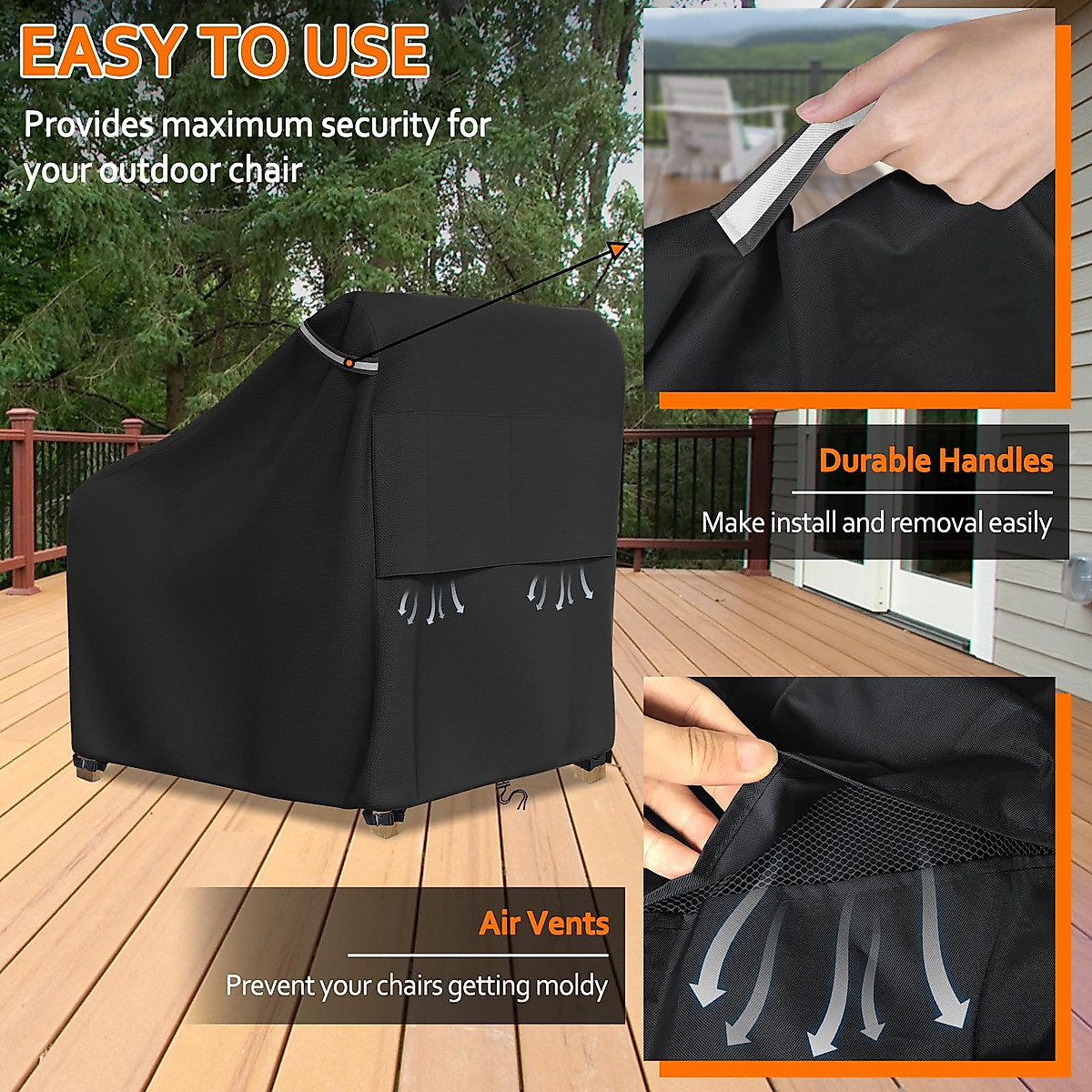 STARTWO Patio Chair Covers Outdoor Furniture Covers Waterproof Fit for 32" Lx 37" W x 36" H, Lounge Deep Seat Cover, Heavy Duty Chair Covers for Lawn Furnitures, Black