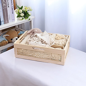 YRMT Wooden Baskets Shallow Wood Storage Basket Crate with Handles Decorative Storage Bins Organizer Rustic Farmhouse Countertop Basket for Shelves,Pantry,Kitchen