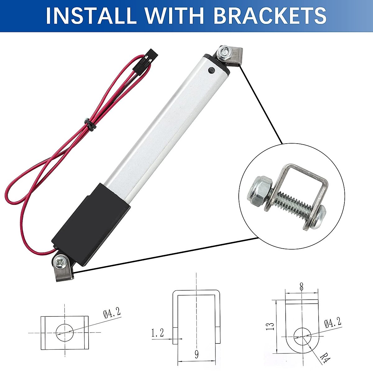 JQDML 4 Inch 4" Stroke 4.3lbs/19.2N Micro Linear Actuator 12V Speed 2"/sec with Mounting Brackets,for Robotics, Home Automation