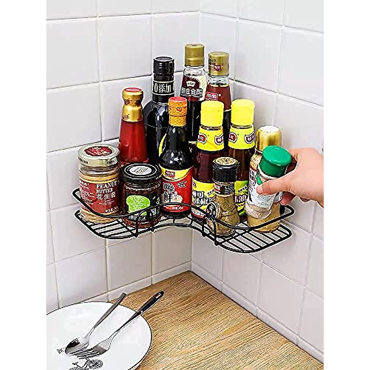 NC Corner Shower Caddy Shelf,Bathroom Organizer,Wall Mounted Bathroom Shelf with Adhesive,Storage Organizer for Toilet, Dorm and Kitchen Black