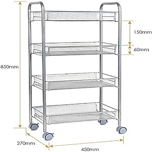 HOUKAI Multipurpose Metal Mesh Carts with Rolling Storage and Rack 4 Floors Silver Gray