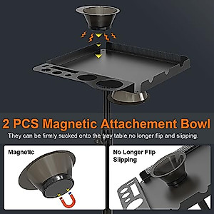 JOSTZHXIN Salon Rolling Tray with 2 Magnetic Bowls, Hair Extension Tool Cart for Hairdressers, Professional Color Tray Trolley for Home Use