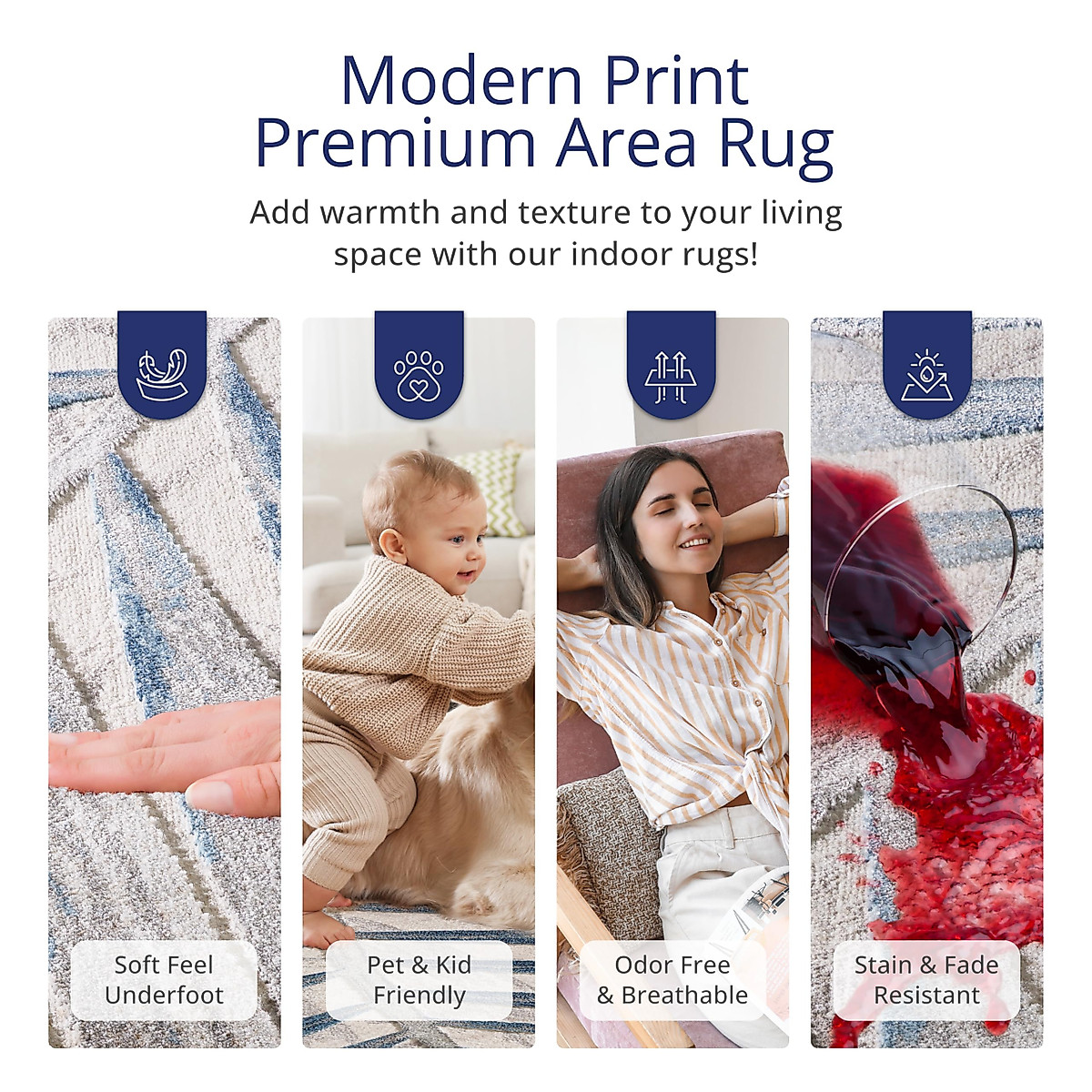 Abani 4' x 6' Blue Grey & Beige Floral Palm Leaf Pattern Area Rug Rugs - Nova Collection Modern Eclectic Style Accent Rug