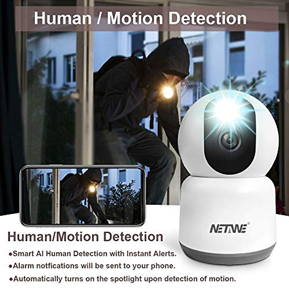 Netwe 4MP Security Camera WiFi IP Camera Dual Band 5Ghz/2.4Ghz Indoor Home Wireless Camera for Dog Pet Baby Nanny Monitor Camera Cam Night Vision Tow Way Audio Motion Human Detection SD Recording