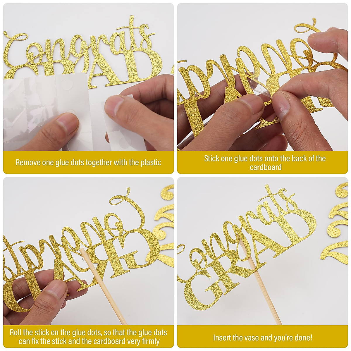 Mljsh Graduation Decorations Class of 2024, 16 PCS Black & Gold Double-Sided Eco-Friendly Graduation Centerpieces for Tables, Table Toppers, Graduation Party Decorations 2024