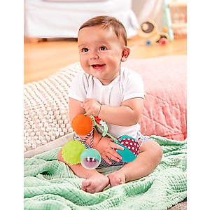 B. toys- B. baby- Sensory Baby Rattle – Baby Toy – 4 Balls & Clip – Colors, Textures & Sounds – Sounds So Squeezy- 3 Months +