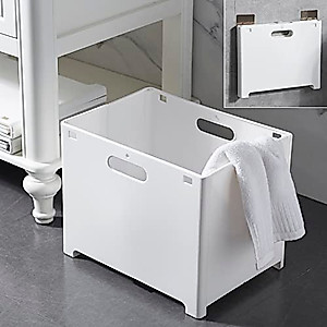 Alacati - Collapsible Laundry Baskets With Handles - Foldable Plastic Laundry Hamper Wall Mount - White Portable Dirty Clothes Baskets Square - Space Saving Flexible Bathroom Storage Organizer Bin