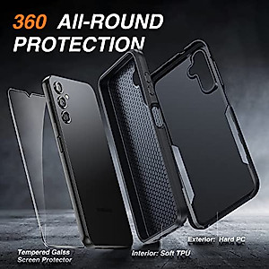 LK for Samsung Galaxy A14 5G Case, Galaxy A14 5G Case with Screen Protector, Dual Layer Heavy Duty Tough Rugged Shockproof Protective Phone Case for Samsung A14 5G, Black