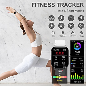 Erkwei Smart Watch for Women(Answer Call/Dial) Waterproof Smartwatch for Android iOS Phones 1.7 Inches Fitness Tracker with Pedometer Heart Rate Sleep Monitor Digtal Watch Silver