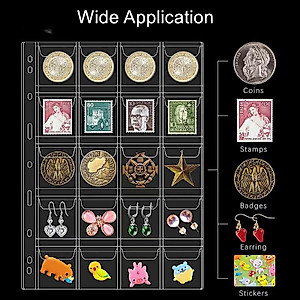 20 Sheets Coin Sleeves for Coin Album Binder, 20 Pocket Coin Protectors Pages, 9 Hole Coin Collection Pages Coin Pocket Holders for Currency, Stamp, Coin,etc