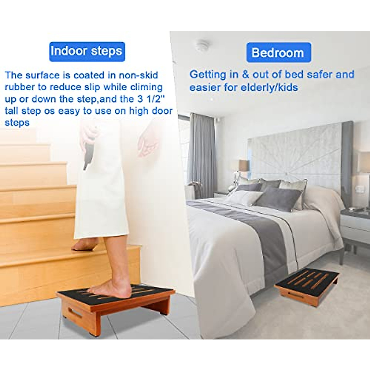 One Step Stool for Adults Seniors With Non-Slip Rubber Stepping Surface, Indoor Outdoor Platform Step Stools, 450 Ib Portable Single Wooden Riser for Bathroom,Kitchen,Bedside,and Kids Support(Natural)