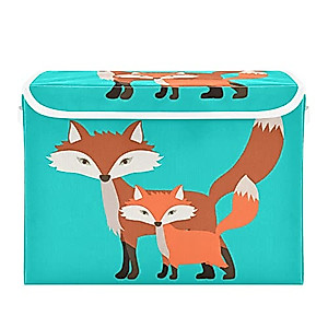 innewgogo Fox Storage Bins with Lids for Organizing Organizer Containers with Handles Oxford Cloth Storage Cube Box for Home