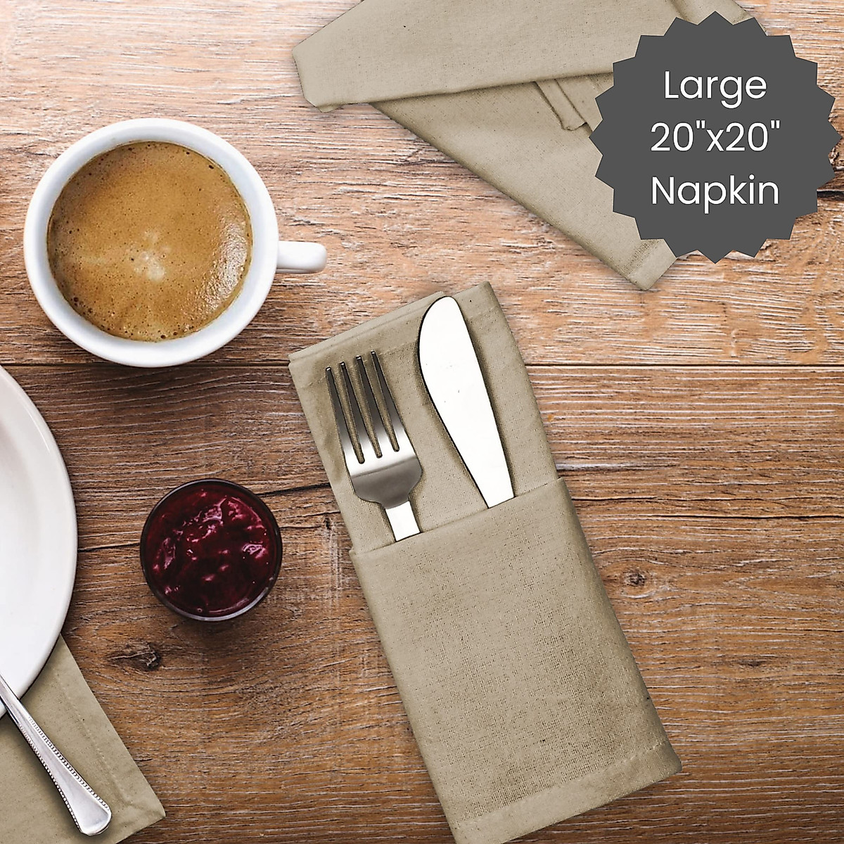 Cotton Clinic Cloth Dinner Napkins - Perfect Everyday Use Table Napkins - Soft Durable Washable - Ideal for Party Wedding Christmas Easter - Set of 12-20x20 inches Beige Napkins