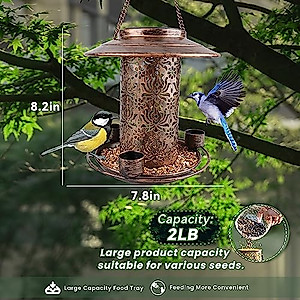 EHONBFLC Outdoor Hanging Solar Bird Feeder - Premium Metal Bird Feeder with Water Cup with S-Hook, gnaw-Proof, Weather and Water Resistant Wild Bird Feeder, a Gift for Bird Lovers. (Green)