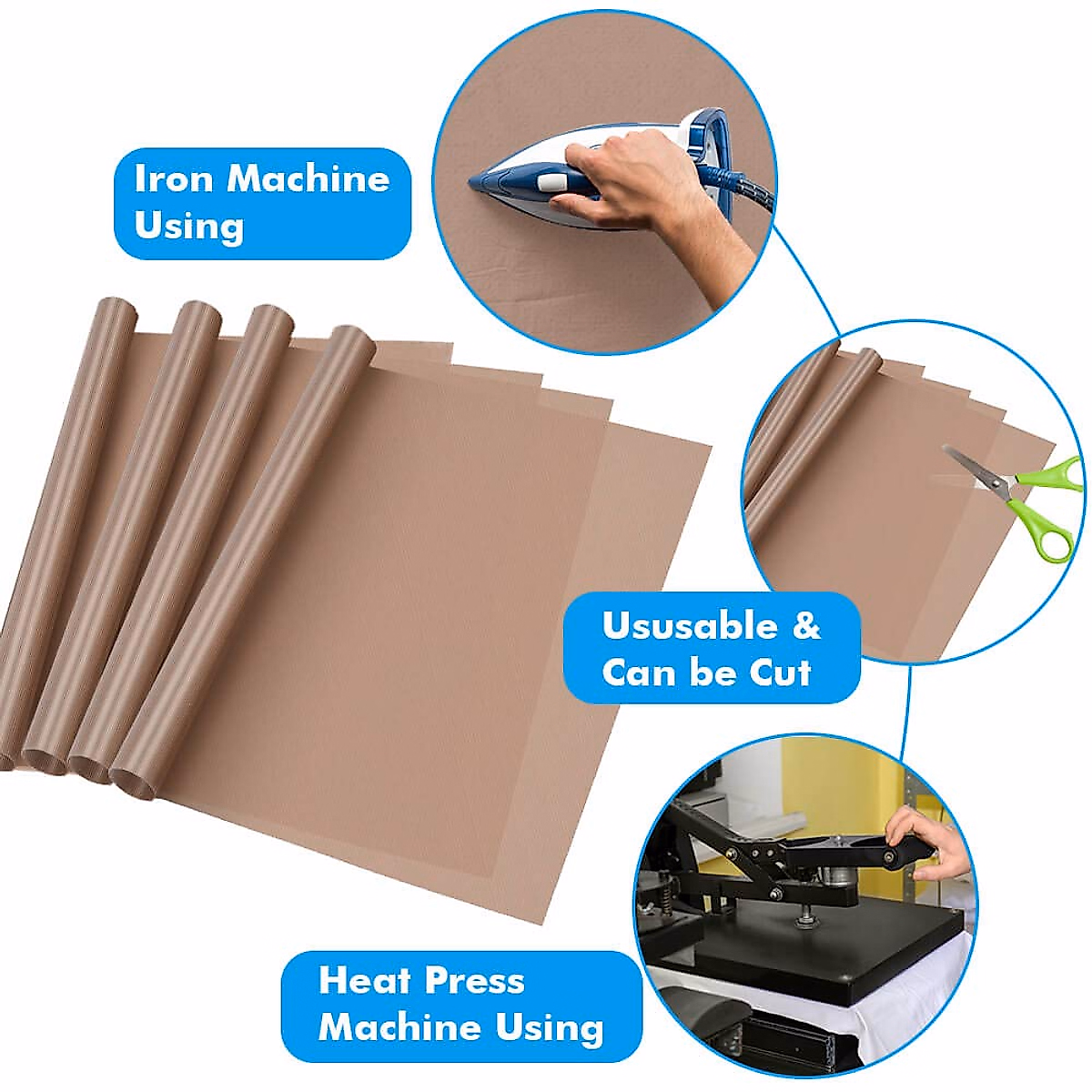 Selizo 4 Pack Teflon Sheet for Heat Press, Non-Stick Craft Mat, Teflon Heat Transfer Press Sheet for T Shirt Press Machine (12" x 16")