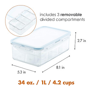 LOCK & LOCK Purely Better Tritan Container/Rectangle Food Storage Bin with Divider, 34 Ounce, Clear