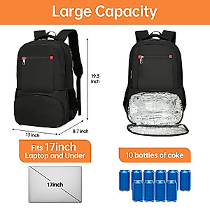 DAILY&DIARY Lunch Backpack, Insulated Cooler Backpack with Lunch Compartment for Men Women Water Resistant Lunch Bag 15.6 Inch Laptop Backpack Durable for Work, School, Camping, Picnics, Black