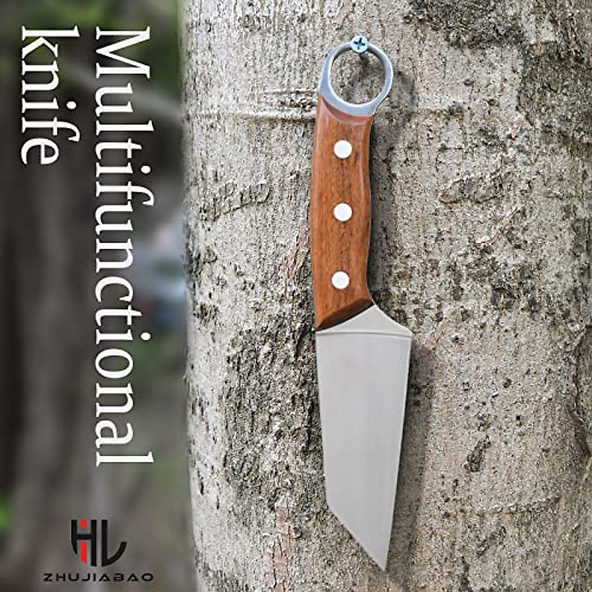HL zhujiabao 2 Pcs Knives Set- Fixed- 8.5 inch Carbon Steel Knife with Leather Sheath-Wooden Handle Bushcraft Knife-Outdoor Full Tang Knife- Useful Knives-Survival Tactical Camping Knife-Utility Knife