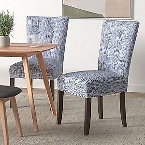 Sole Designs Julia Collection Contemporary Dining Room Chairs, Sediment Print Fabric Upholstered Parsons Seat with Button Tufted Backrest, Set of 2, Set of 2, Blue