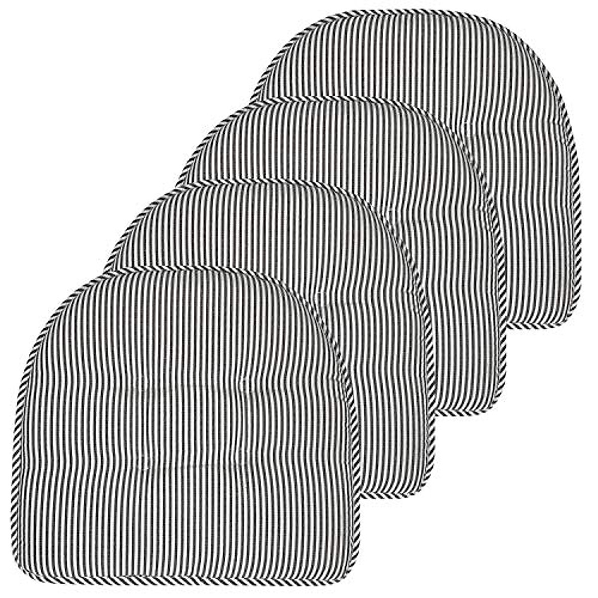 Sweet Home Collection Chair Cushion Memory Foam Pads Tufted Slip Non Skid Rubber Back U-Shaped 17" x 16" Seat Cover, Pinstripe Charcoal 4 Count