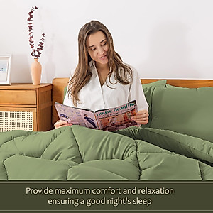 WhatsBedding Sage Green Comforter Set Queen Size, Lightweight All Season Soft Down Alternative Bed Comforter, 3 Pieces Bedding Set with 2 Pillowcases, Queen, 88"x90"