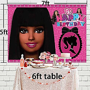 Black Barbie Party Backdrop Pink Photography Background Glamour Girl Lady Birthday Party Banner Cake Table Decoration Decor Props Photo Shoot 7x5Ft