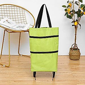 JIEOU Folding Shopping Bag With Wheels, Waterproof Grocery Carts, Reusable Portable Trolley Bags for Shopping Fruits(green)