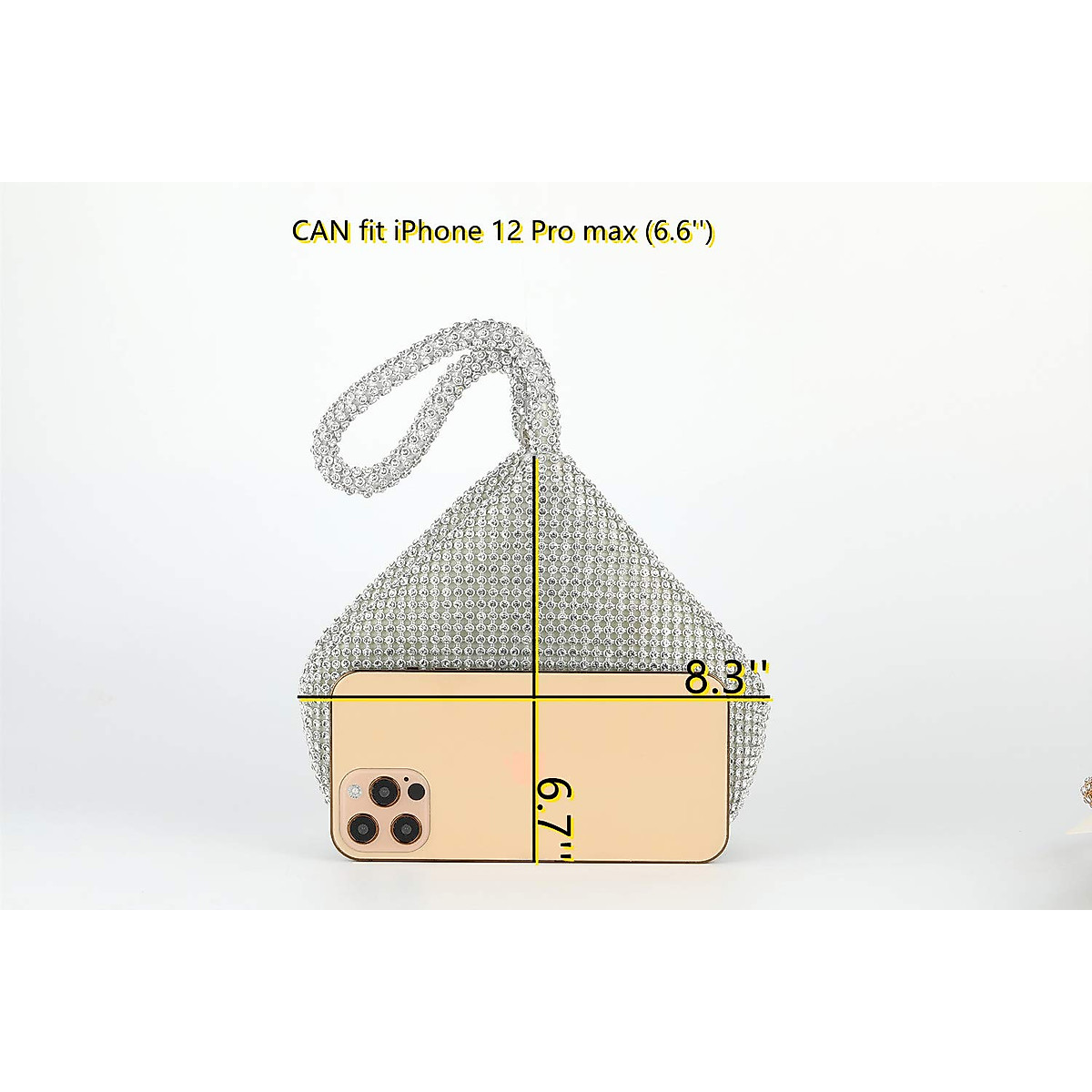 Vgift Rhinestone Purse, Women Sparkle Bling Wristlet Clutch Evening Bag for Prom Party Night Out, Silver